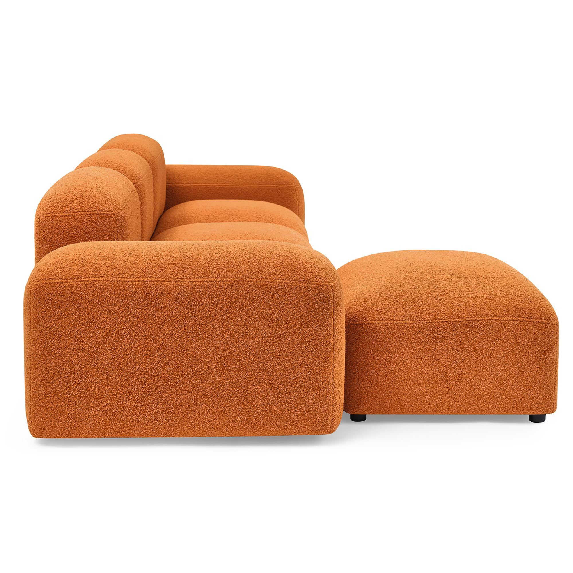 VEPXXP 94” Modular Sectional Sofa with Ottoman Modern Teddy Fleece 3 Seater Cloud Couch L Shaped Sofa Couch for Living Room, Office, Apartment, Orange