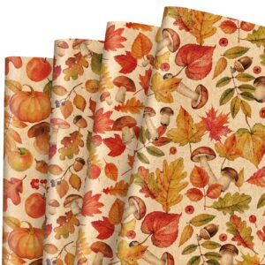 jarthenaamcs 12 sheets fall kraft wrapping paper - not roll - maple leaves pumpkin mushroom gift wrap paper folded flat for diy craft autumn thanksgiving harvest party, 19.7 x 27.6 inch