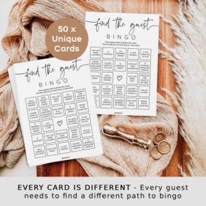 Find The Guest Bingo Game Cards, Baby Shower Bingo Game, Bridal Shower Games, Wedding Bingo, 50 Unique Cards, Minimalist