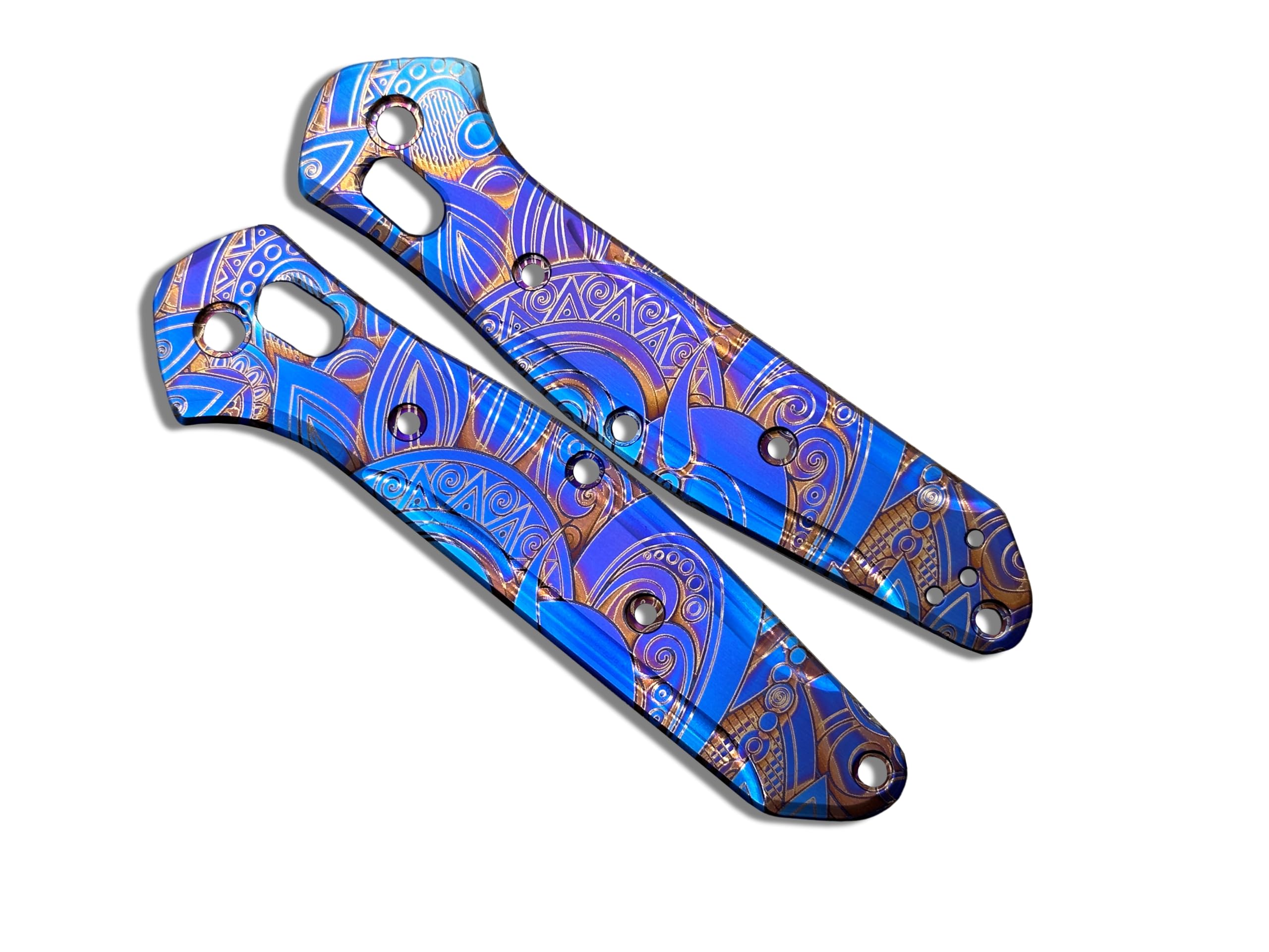 Flamed SUNRISE heat ano engraved Titanium Scales for Benchmade 940 Osborne