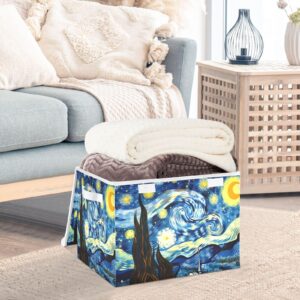 KJIZMO Starry Night Van Gogh Storage Bin with Lid and Handle, Collapsible Organizer Basket for Toys, Laundry, Closet, Bedroom - 16.5x12.6x11.8 In