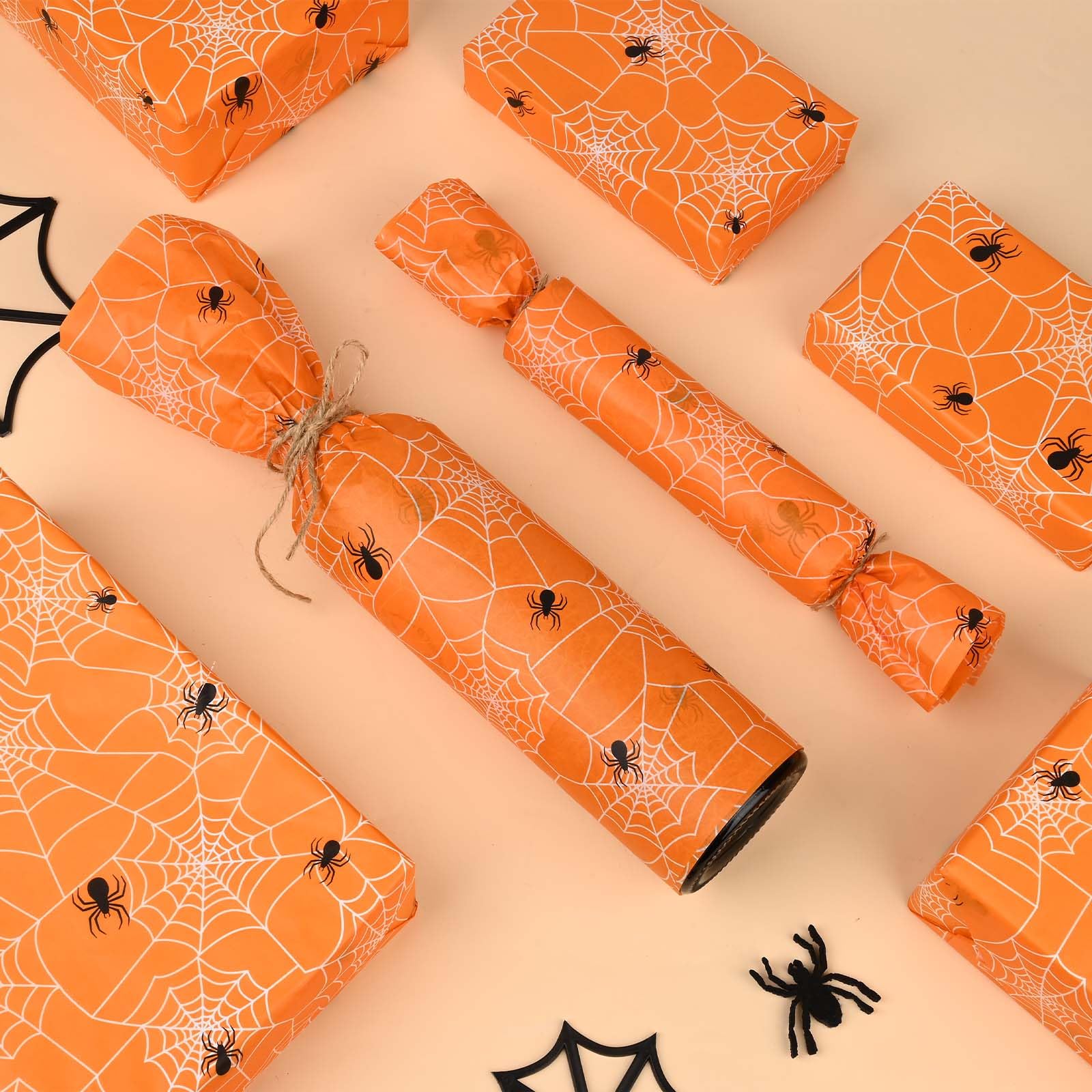 Bolsome 100 Sheets Halloween Tissue Paper for Gift Wrapping Orange Black Spider Web Printed Tissue Paper for Gift Bags Spooky Design Decorative Tissue for Halloween Party DIY Craft