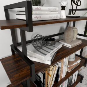 JOIN IRON 4-Tier Modern Industrial Ladder Bookshelf, Rustic Wood and Metal Shelving Unit with Ample Storage, Sturdy Display Rack for Home, Office, and Living Room Decor