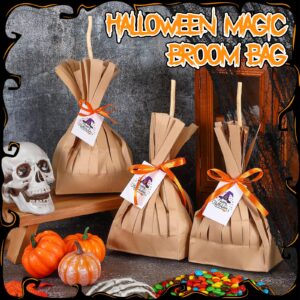 Watersay 24 Set Halloween Treats Bags Halloween DIY Witch Broom Bag with Orange Ribbon Trick or Treat Goody Gags Halloween Party Favor Bags Candy Gift Bags for Halloween Party Decorations Supplies