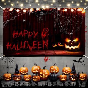 kjqjly happy halloween banner large 72x44 inch pumpkin happy halloween backdrop for halloween party decorations photo booth background scary halloween backdrops for photography