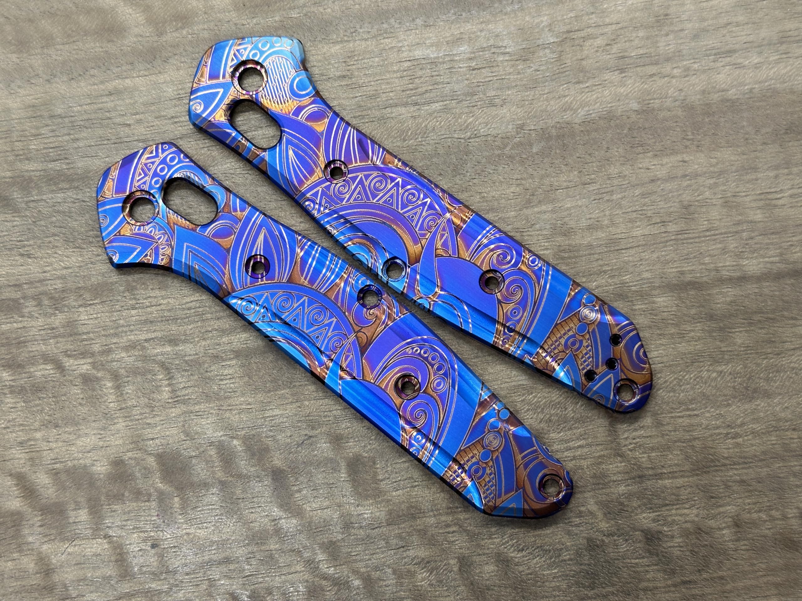 Flamed SUNRISE heat ano engraved Titanium Scales for Benchmade 940 Osborne