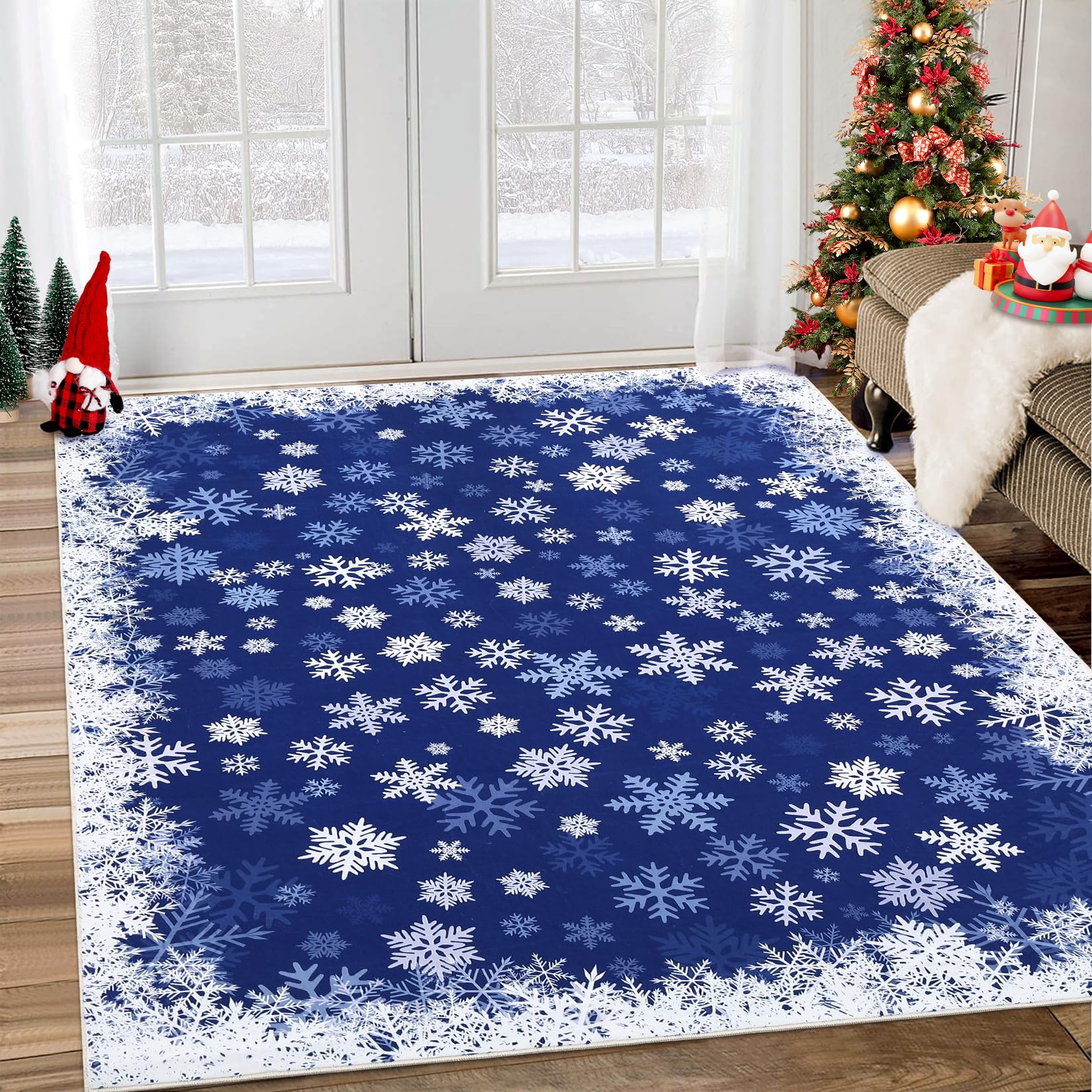 CAROMIO Christmas Rug 4x6 Blue Area Rug Machine Washable Living Room Carpet Xmas Decor Accent Area Rug Non Slip Low Pile Soft Rug for Dining Room, Blue