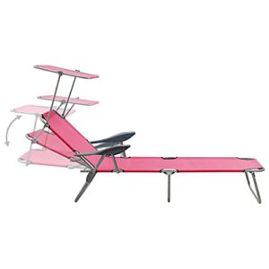 KCCLVER Sun Lounger with Canopy Steel Pink,Premium Patio Sun Lounger with Canopy for Ultimate Relaxation Outdoor Furniture, Sun Loungers