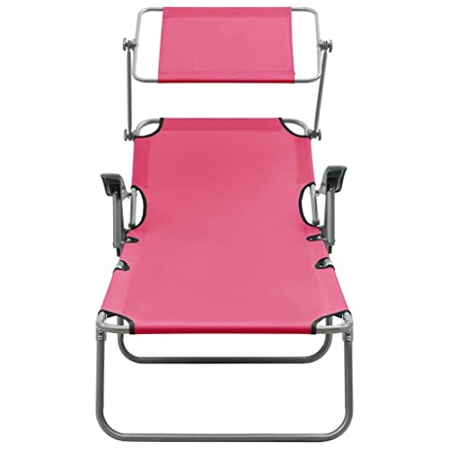 KCCLVER Sun Lounger with Canopy Steel Pink,Premium Patio Sun Lounger with Canopy for Ultimate Relaxation Outdoor Furniture, Sun Loungers