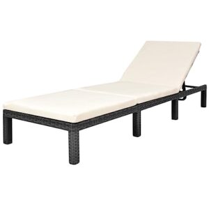 KCCLVER Sun Lounger with Cushion Poly Rattan Black,Relax in Comfort: Adjustable Rattan Sun Lounger with Washable Cushion Cover Outdoor Furniture, Sun Loungers