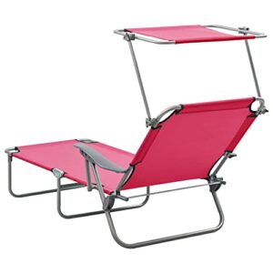 KCCLVER Sun Lounger with Canopy Steel Pink,Premium Patio Sun Lounger with Canopy for Ultimate Relaxation Outdoor Furniture, Sun Loungers