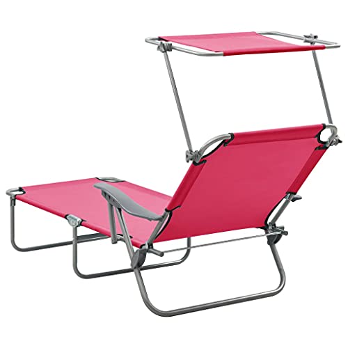 KCCLVER Sun Lounger with Canopy Steel Pink,Premium Patio Sun Lounger with Canopy for Ultimate Relaxation Outdoor Furniture, Sun Loungers