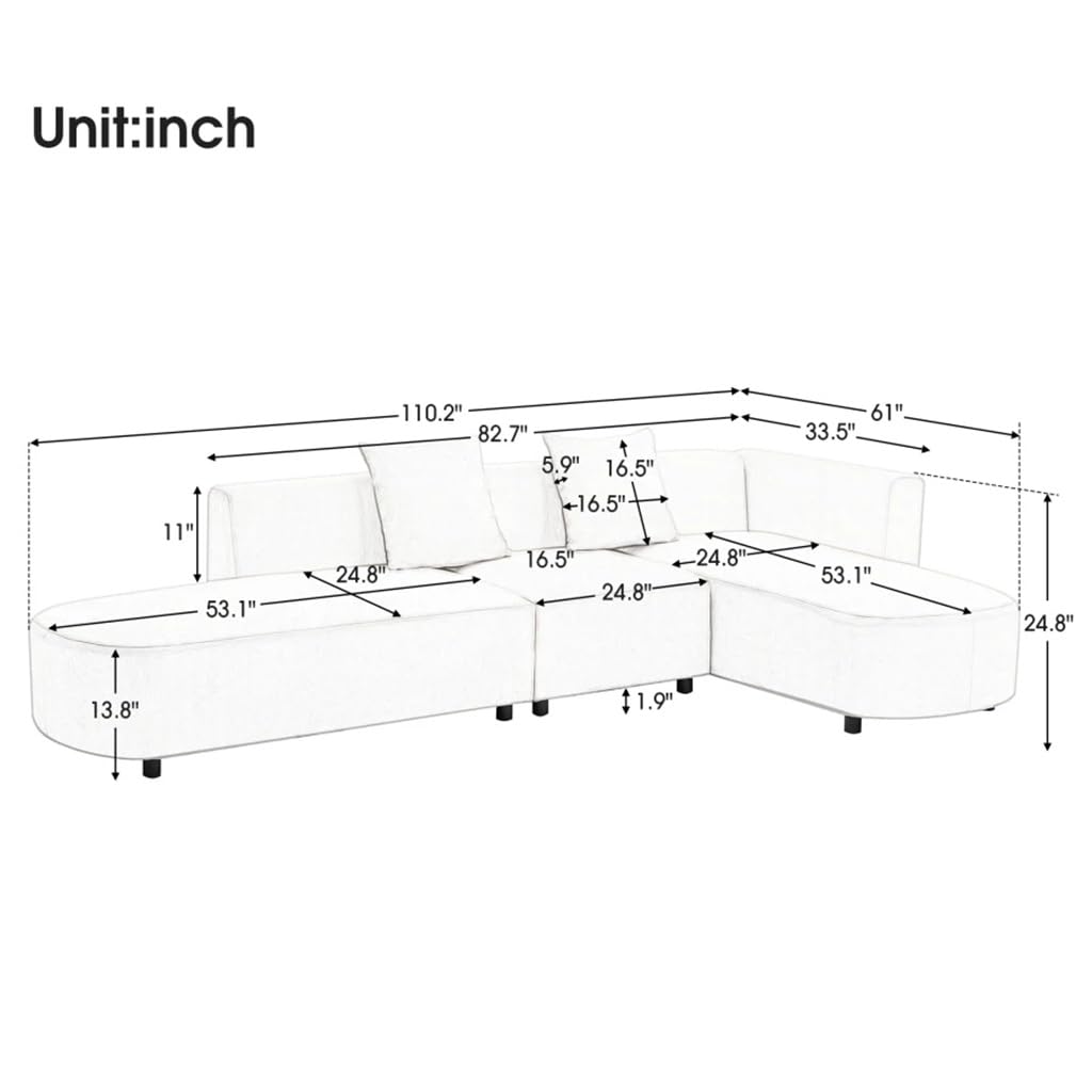 FANCUF L Shape Sofa,Living Room Upholstery Sofa Couch, Sofa 110.2''Wx61''Dx24.8''H, Comfortable for Living Room