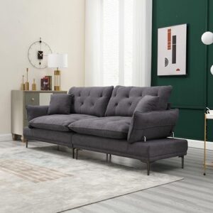 overstuffed tufted upholstered couch cloud futon sofa bed,modern adjustable armrests 3 seaters loveseat sofa&couch convertible sleeper sofabed for home office apartment living room