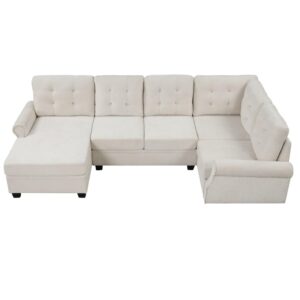 fancuf 120" u-shaped corner sectional sofa upholstered linen fabric sofa couch