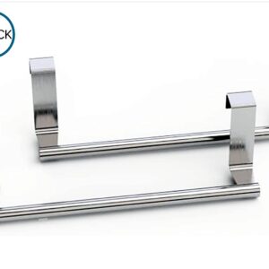 RUIBAOLY Stainless Steel Over Door Towel Rack Bar Holders for Universal Fit on Over Cabinet Cupboard Doors ，9.2" Wide - 2 Pack(Silver)