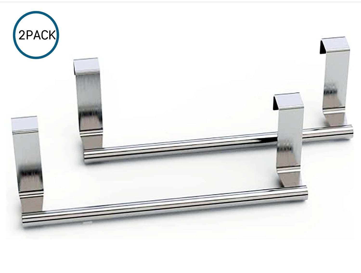 RUIBAOLY Stainless Steel Over Door Towel Rack Bar Holders for Universal Fit on Over Cabinet Cupboard Doors ，9.2" Wide - 2 Pack(Silver)