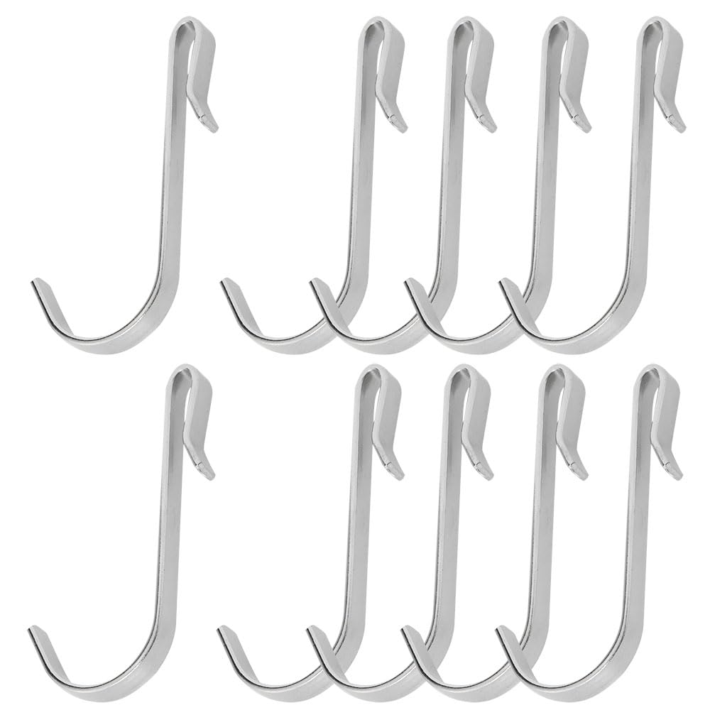 JJHXSM 10PCS Stainless Steel J-Shaped Wire Rack Hooks Hanging Sink Grid Hooks Wire Rack Hooks Cabinet Door Dormitory Hooks for Hanging Clothes Bathroom Kitchen Hanger Hooks Silver