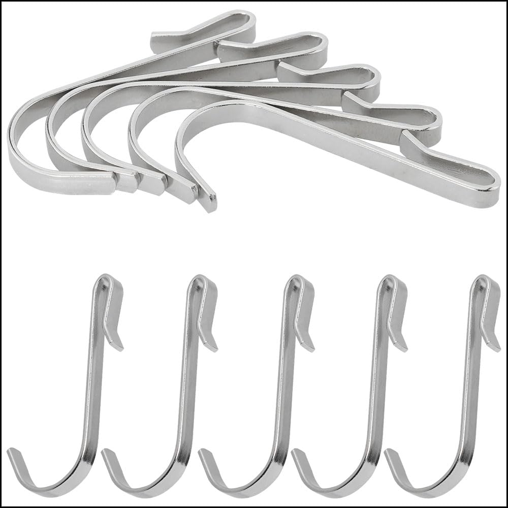 JJHXSM 10PCS Stainless Steel J-Shaped Wire Rack Hooks Hanging Sink Grid Hooks Wire Rack Hooks Cabinet Door Dormitory Hooks for Hanging Clothes Bathroom Kitchen Hanger Hooks Silver