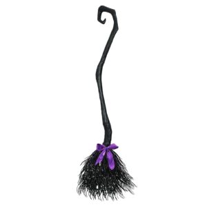 witch broom with ribbon, halloween decoration party favor photo booth accessories (black, 130cm*25cm)