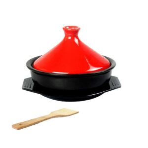 tagine pot moroccan small moroccan tagine cooking handmade clay cooking pot, tajine pot for cooking, ceramic cookware, with wooden spatula,red