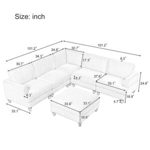 FANCUF Modular Sectional Sofa with Ottoman L Shaped Corner Sectional for Living Room, Office, Spacious Space