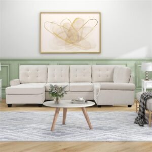 FANCUF 120" U-Shaped Corner Sectional Sofa Upholstered Linen Fabric Sofa Couch