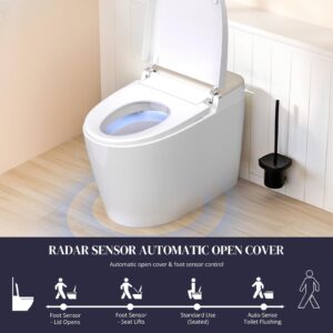 Smart Bidet Toilet with Heated Water/Adjustable Wash Settings/Heated Seat, One Piece Bidet-Toilet with Air Dryer, LED Light, Remote Control, Oscillating Spray, Power Failure Flushing