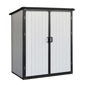 GLANZEND 5x3 FT Resin Outdoor Storage Shed, All Weather Waterproof Garden Storage Cabinet with Lockable Double Doors, Outside Utility Tool Sheds for Bikes and Patio, Black