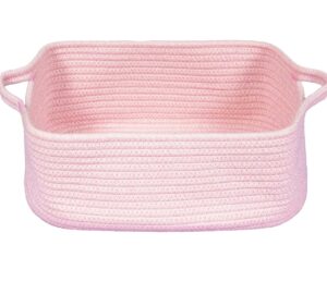 giftexpress pink woven basket - 15" x 10" x 5" cotton rope organizing baskets for baby items or cat & dog toys - cute soft gift storage bin w/ handles