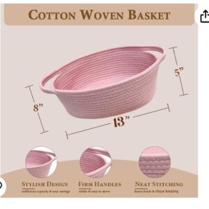 GiftExpress 2 Pack Pink Woven Basket - 13" x 8" x 5" Cotton Rope Organizing Baskets for Baby Items or Cat & Dog Toys - Cute Soft Gift Storage Bin w/ Handles