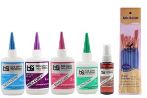 bob smith industries cyanoacrylate glue, super glue, insta-cure, insta-cure+, maxi-cure, un-cure, and insta-set (pack of 5) - with make your day paintbrushes