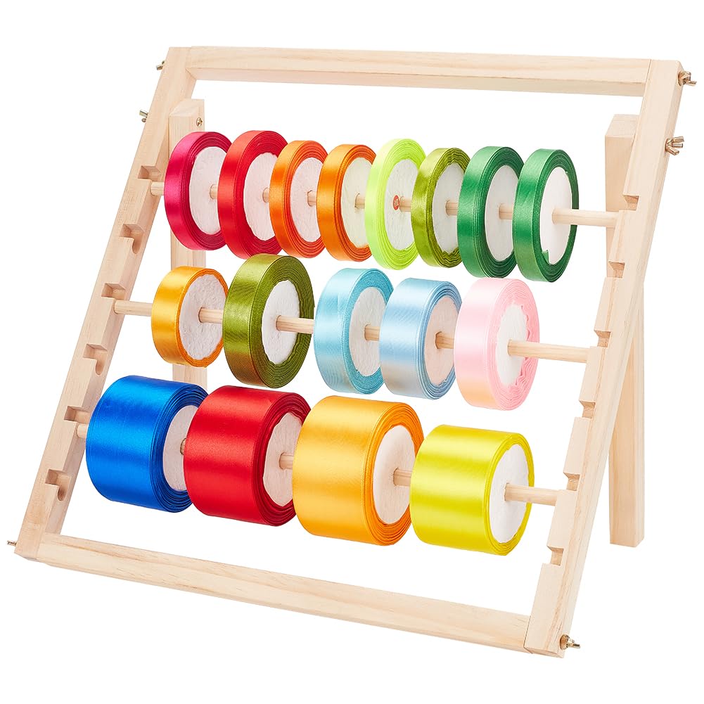 BENECREAT Wood Ribbon Storage Rack, 3 Tier Ribbon Holder Organizer Spool Holder Organizer for Sewing Craft, Mesh Thread Tape, Wreath Crochet Thread Tulle Roll, Craft Gift Florist Wrapping