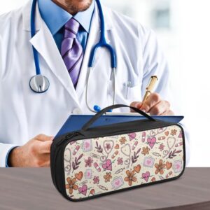 TSVAGA Stethoscope Carrying Case Brown Floral Print Shockproof Travel Storage Bag for Littmann/Omron/ADC/Dixie EMS Stethoscope, with Extra Mesh Pockets Small Accessories