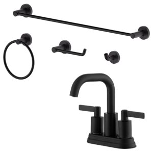 derengge centerset bathroom faucet and 4-piece bath accessory set,matte black,cb-0545-mt