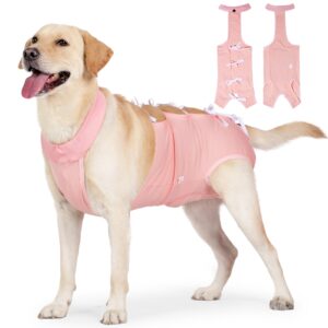 preferhouse recovery suit for dogs after surgery,soft breathable dog recovery suit,alternative surgical suit, anti-licking pet surgical recovery snugly suit bodysuit,pink,s