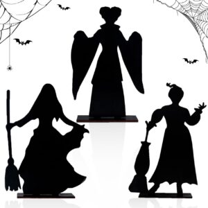 hocus pocus halloween wooden table decorations, 3pcs black wooden table centerpieces trick or treat witches table topper for halloween party decor