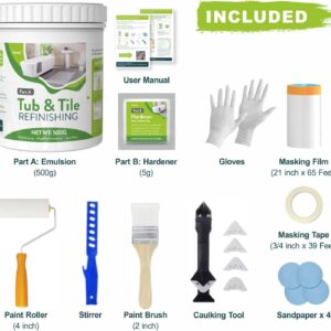 DIY Sink Bathtub Reglaze Kit White, Water Based Tub and Tile Refinishing Kit Easy to Use, Tile Paint Kit Low Odor Bathtub Refinishing Paint for Bathroom Kitchen Porcelain Fiberglass