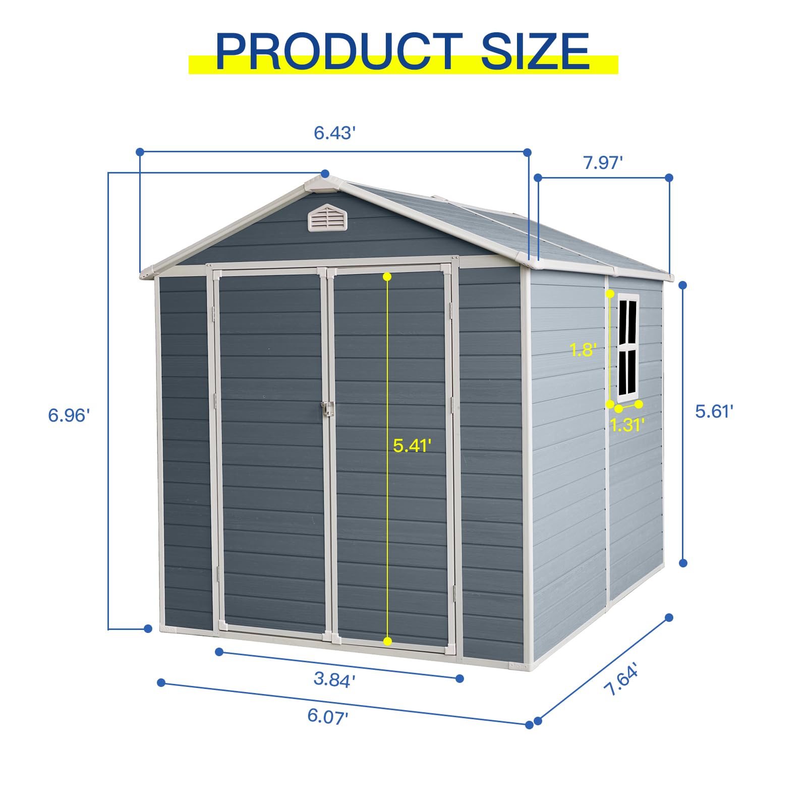 GLANZEND 8x6FT Resin Outdoor Storage Shed with Floor Foundation, Outside Garden Tool House with Side Window and Air Vent, Plastic Strong Structure for Patio Lawn, Garbage Chamber