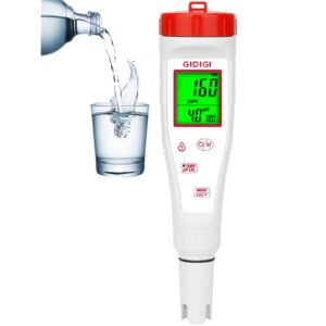 gidigi ph tester,digital ph meter for water,new version tds meter for drinking water with backlit simultaneously display 4 in 1 tds ph ec meter for water hydroponic nutrient solution,pool,home use