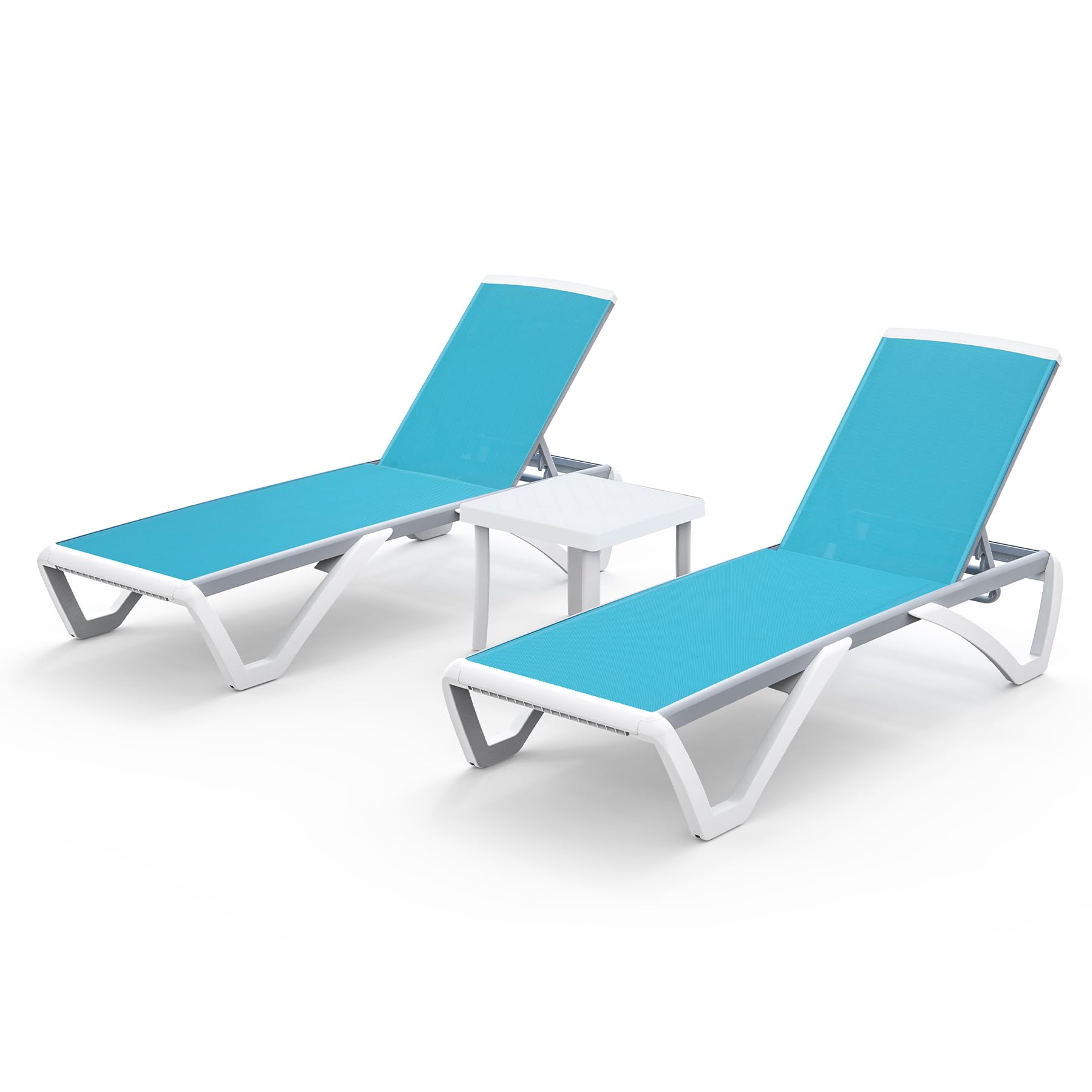 Domi Outdoor Chaise Lounge - Aluminum Adjustable Patio Lounge,Plastic Pool Lounge Chair (2 Aqua Lounges W/Table)