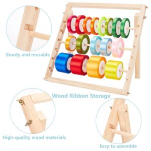 BENECREAT Wood Ribbon Storage Rack, 3 Tier Ribbon Holder Organizer Spool Holder Organizer for Sewing Craft, Mesh Thread Tape, Wreath Crochet Thread Tulle Roll, Craft Gift Florist Wrapping