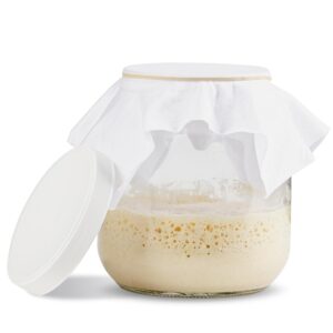 sourdough starter jar - half gallon wide mouth jar for storing sour dough starter with cloth and lid - made in usa