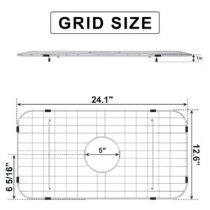 Sink Bottom Grid 24-1/8" x 12-5/8", Centered Drain with Corner Radius 1-1/2", Sink Protector