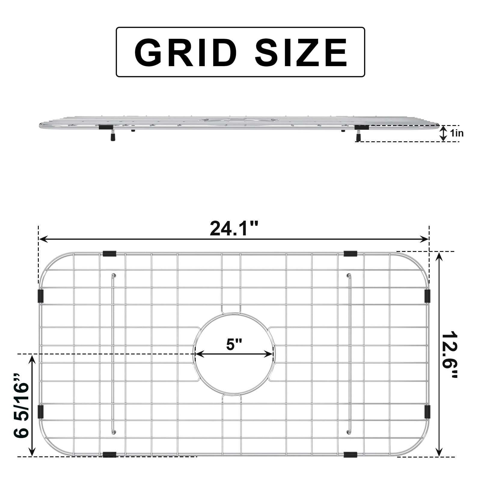 Sink Bottom Grid 24-1/8" x 12-5/8", Centered Drain with Corner Radius 1-1/2", Sink Protector