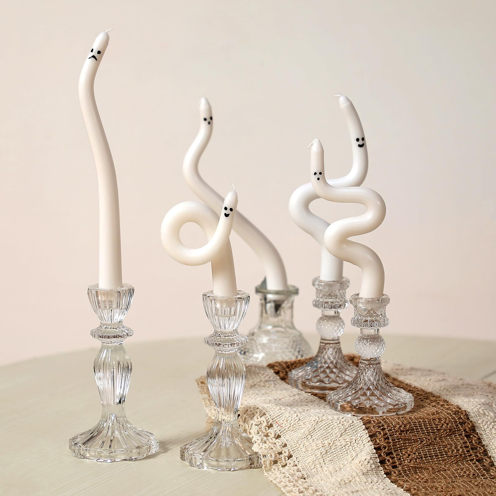 Conelist 5 Pack Halloween Ghost Candles Spiral Unscented White Candles Twisted Taper Candlesticks Halloween Decor Candle for Home Ghost Spooky Decor Halloween Party Dinner Table Birthday Decorations