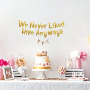 We Never Liked Him Anyways Gold Glitter Divorce Party Banner – Newly Single – Funny Breakup Decorations