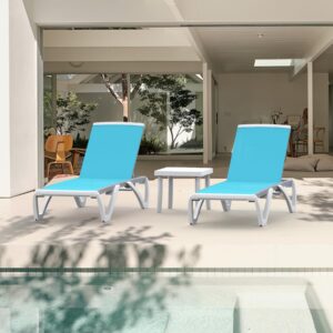 Domi Outdoor Chaise Lounge - Aluminum Adjustable Patio Lounge,Plastic Pool Lounge Chair (2 Aqua Lounges W/Table)