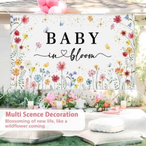 Baby in Bloom Backdrop Banner Baby Shower Decorations for Girls, Large Size 3 x 5Ft Wildflower Baby in Bloom Backdrop Banner Party Supplies