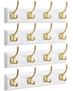 seocry coat rack wall mount, 4 pack 16.5 inches wall hook rack, white coat hanger wall mount with gold hooks for backpack, hat, towel, key, door, entryway(white gold, 16.5 inches)